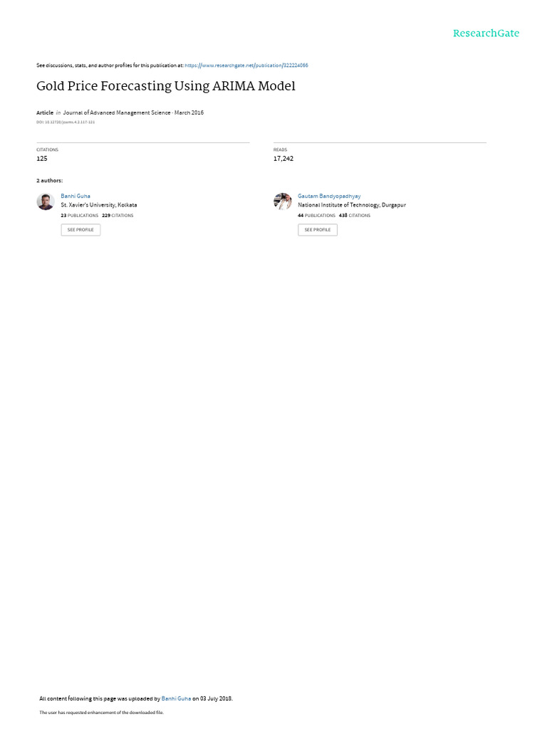 Gold Price Forecasting Using ARIMA Model | PDF | Autoregressive ...