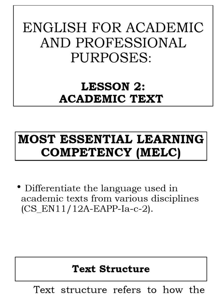 EAPP Lesson 1.2 Text Structure | PDF | Foreign Language Studies