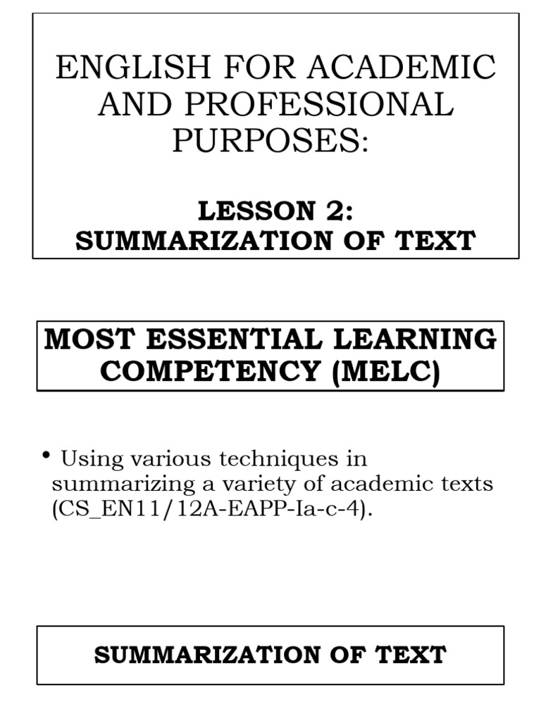 EAPP Lesson 2 Summarization of Text | PDF | Causality | Reading Comprehension