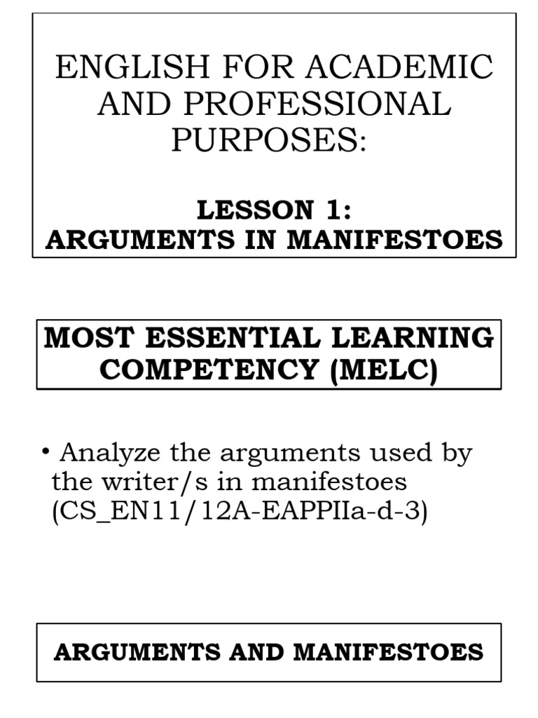 EAPP Lesson 1 Arguments in Manifestoes | PDF | Argument | Logic