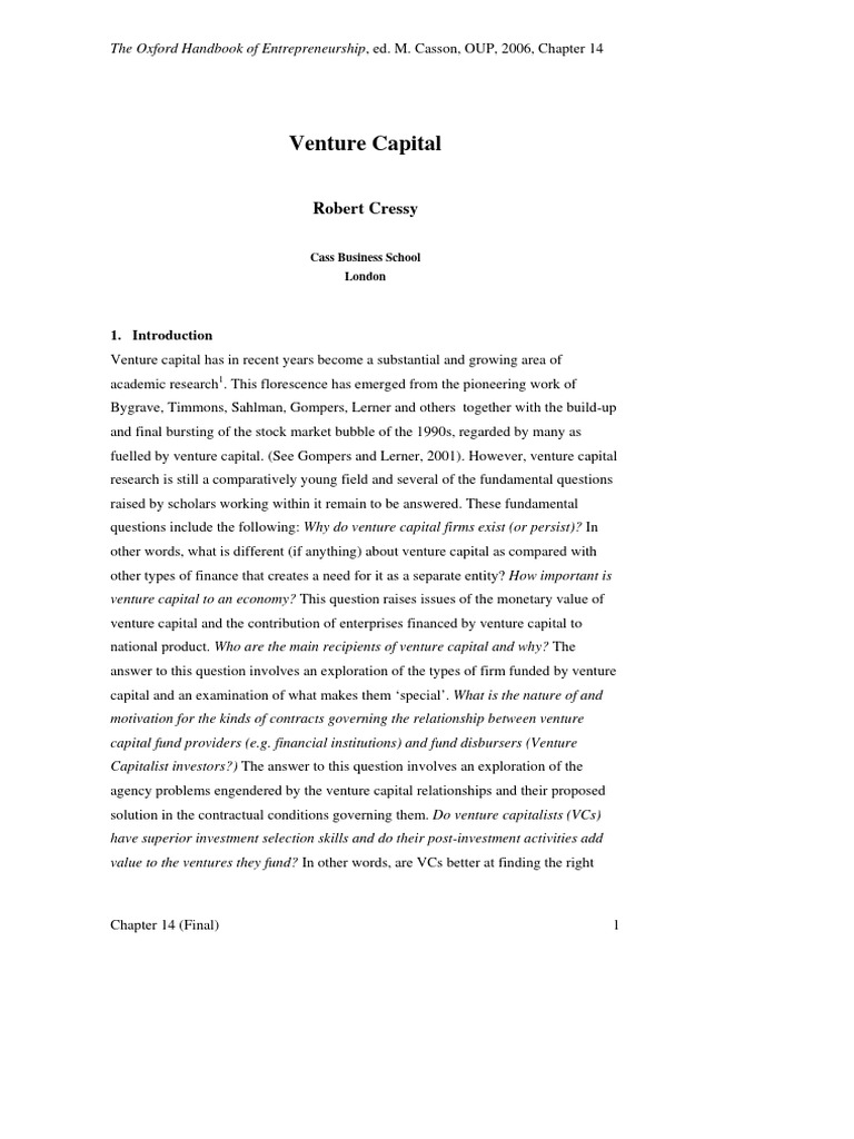 Venture Capital | PDF | Venture Capital | Corporate Finance