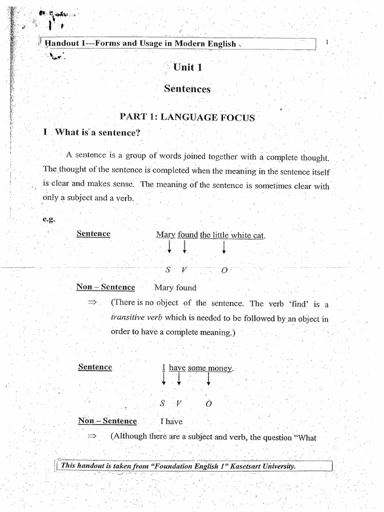 Unit 1 Sentence Non Sentence | PDF