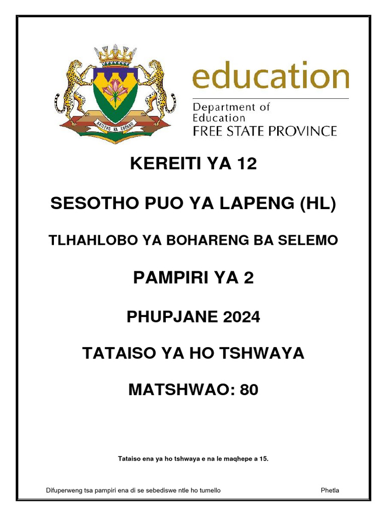 Sesotho HL P2 GR 12 June 2023 MG | PDF | Languages Of Africa | Languages