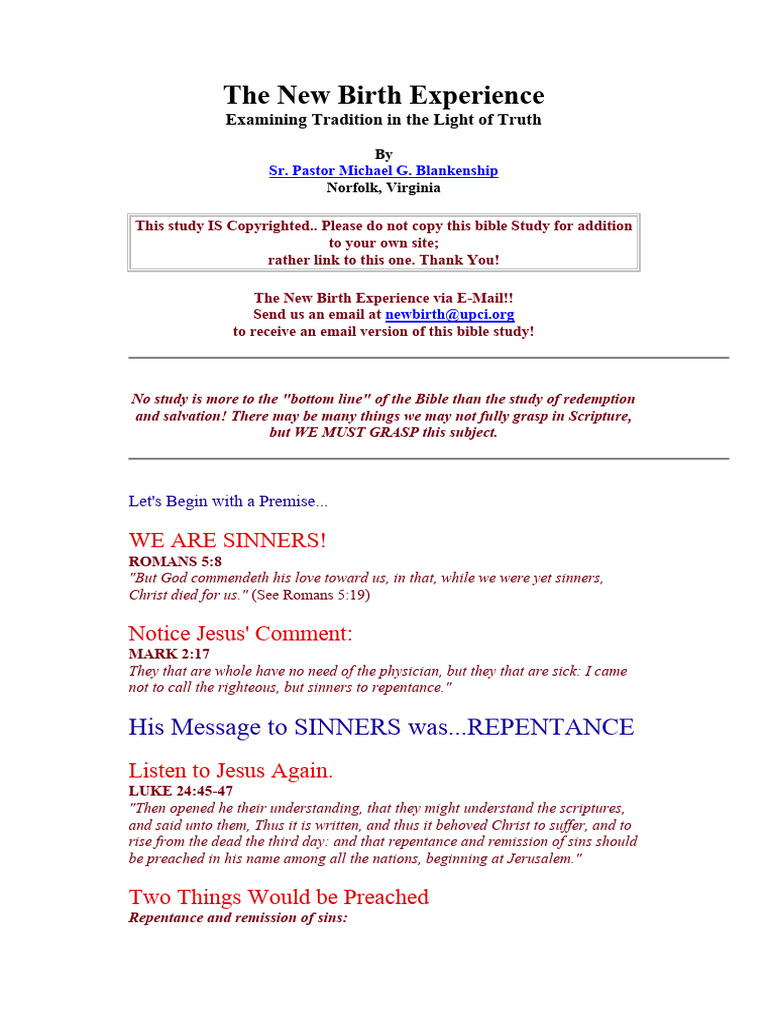 The New Birth Experience | PDF | Baptism | God The Father