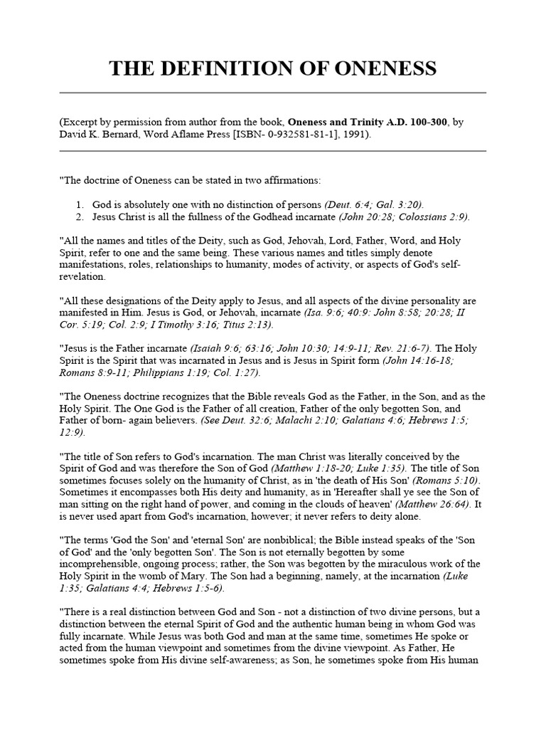 The Definition of Oneness | PDF | Oneness Pentecostalism | Incarnation ...