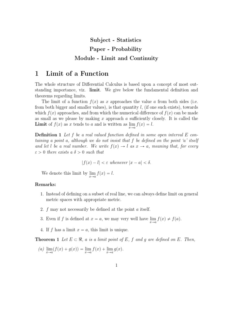 Limitand Continuity | PDF | Continuous Function | Function (Mathematics)