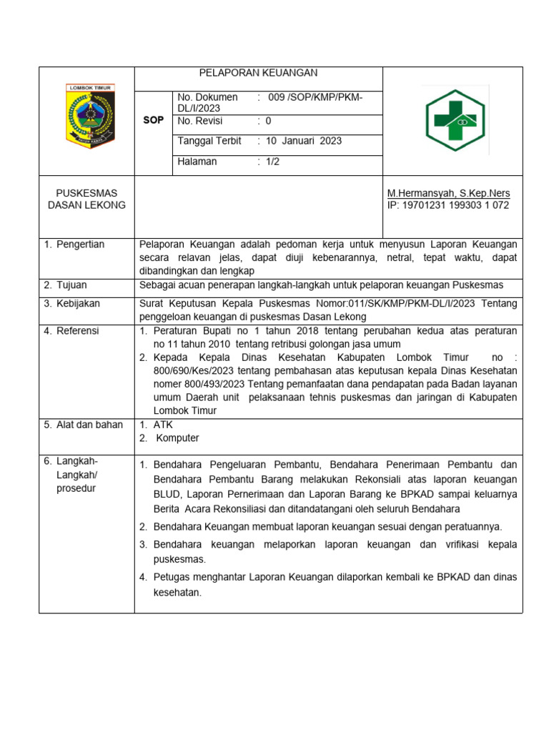 Sop PELAPORAN KEUANGAN | PDF | Bisnis | Hukum