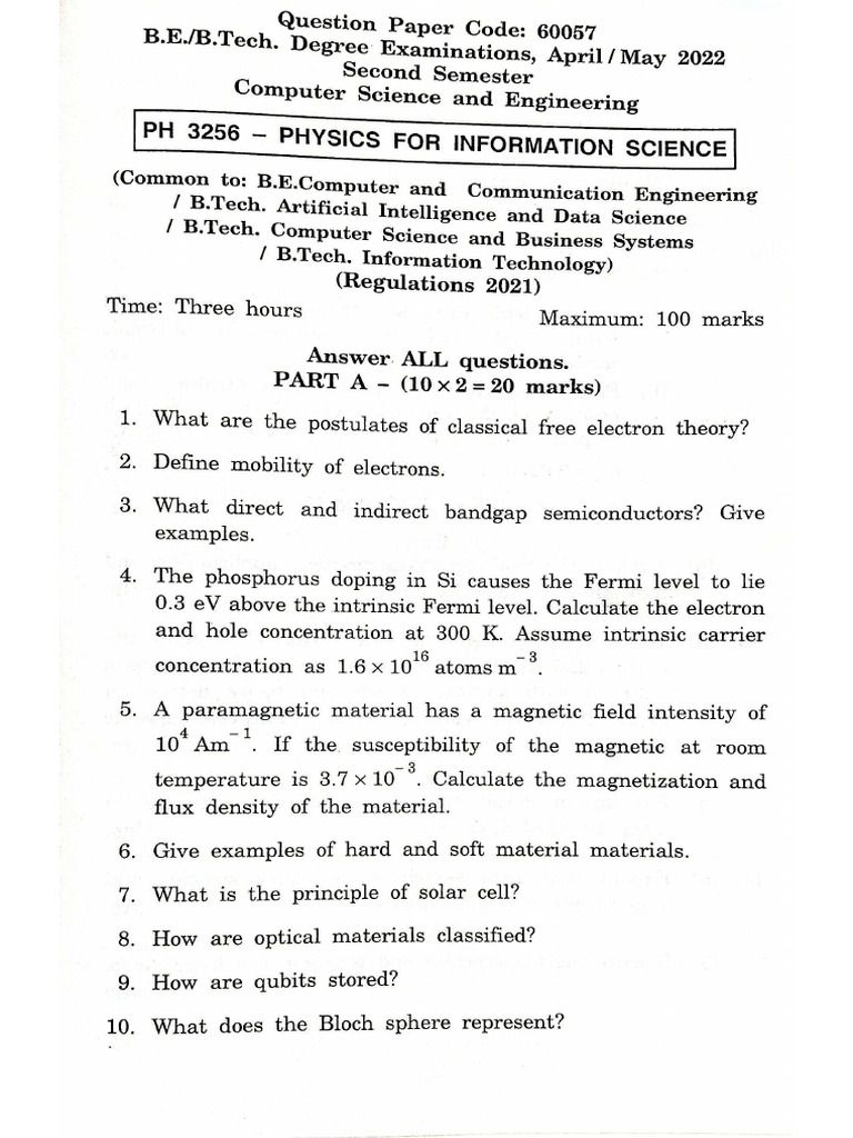 For CSE - PH3256 PIS AU QP AM22 TO ND23 | PDF