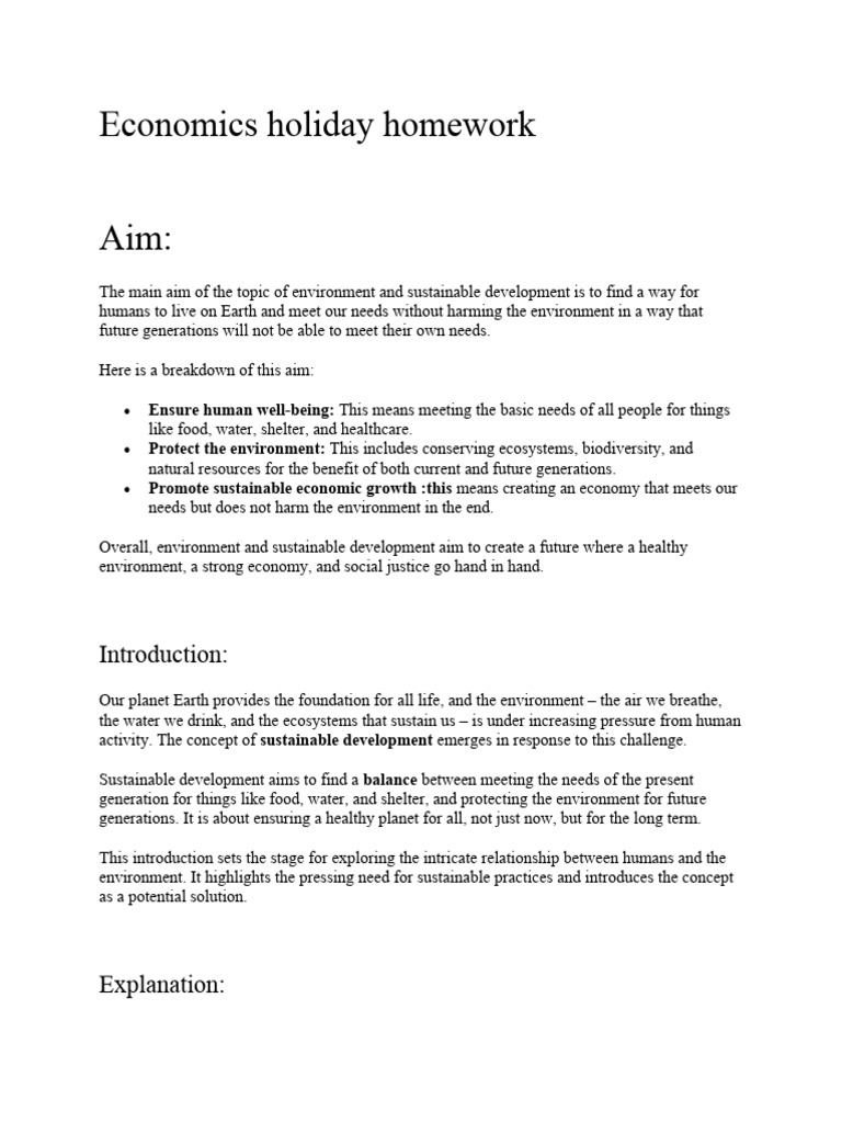 Economics holiday homework | Download Free PDF | Sustainability ...
