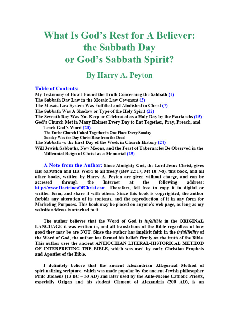 What Is God's Rest For The Believer The Sabbath Day or God's Sabbath ...