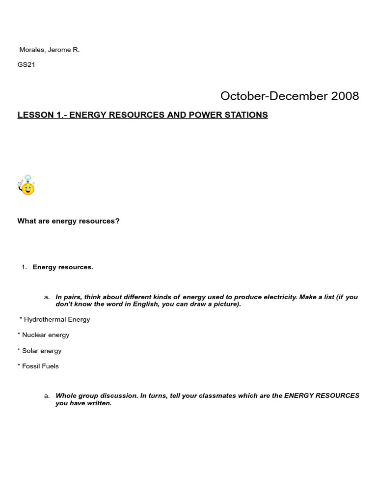 Energy Sources Worksheet | PDF | Renewable Energy | Power Station