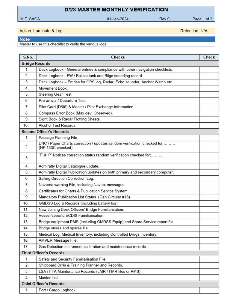 D-23 Master Monthly Verification | PDF | Oil Tanker | Shipping