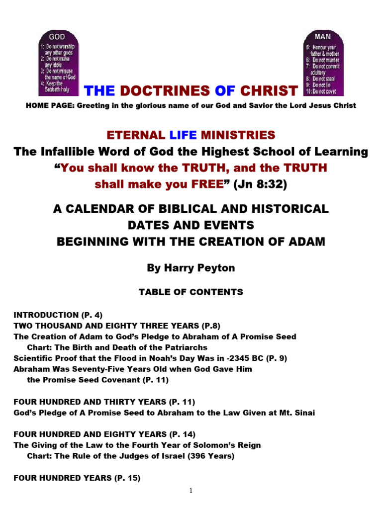 A Calendar of Biblical and Historical Dates and Events Beginning With ...