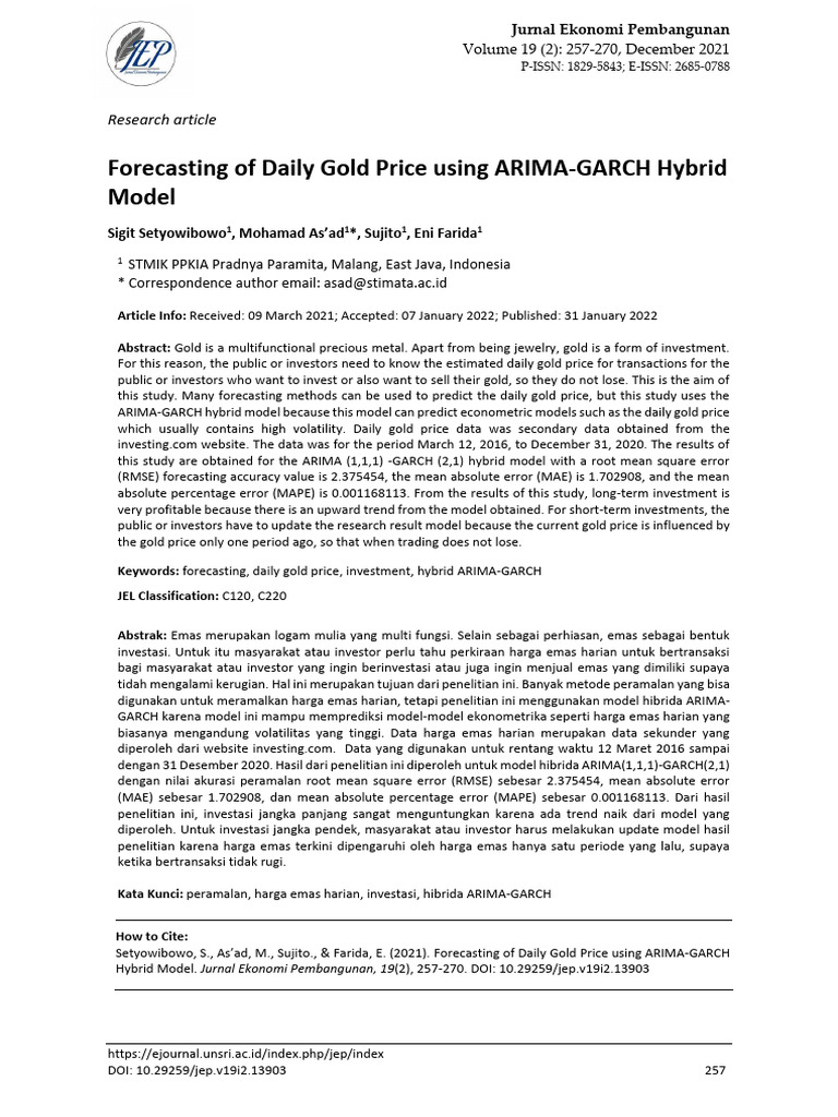 Hybrid Model Arima Garch Forecast Emas Download Free Pdf