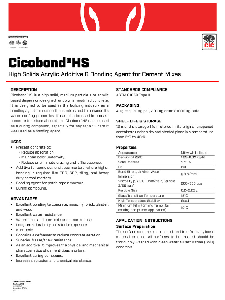 Cicobond®HS_PDS | Download Free PDF | Concrete | Cement
