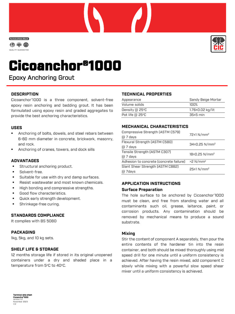 Cico Anchor 1000_PDS | PDF | Concrete | Epoxy