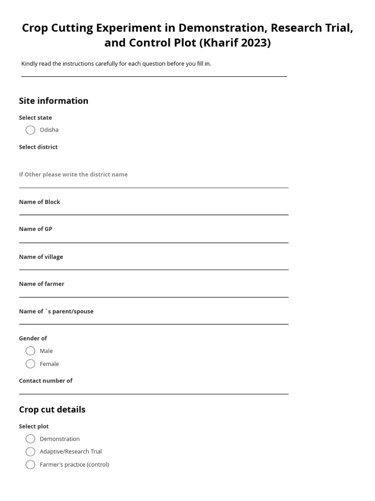 Crop Cutting Experiment Kharif 2023 | PDF