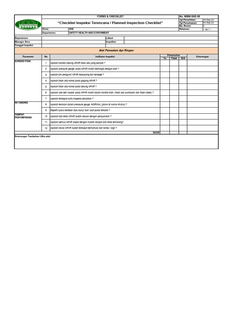 MMM-SHE-06 (Form Inspeksi APAR) | PDF