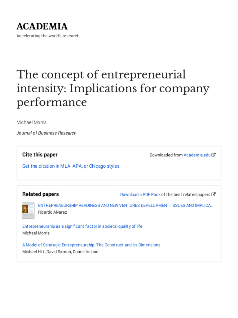 The Concpet of Entrepreneurial Intensity | PDF | Entrepreneurship