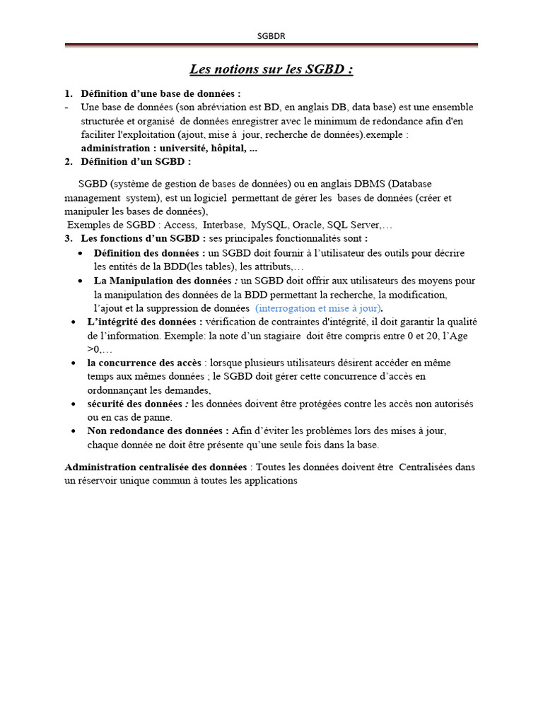 Cour SGBDR | PDF | Bases de données | Recherche d'information