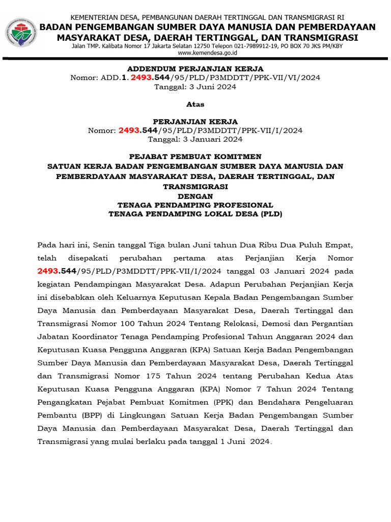 Adendum SPK Perubahan PPK PLD Nas Murib | PDF