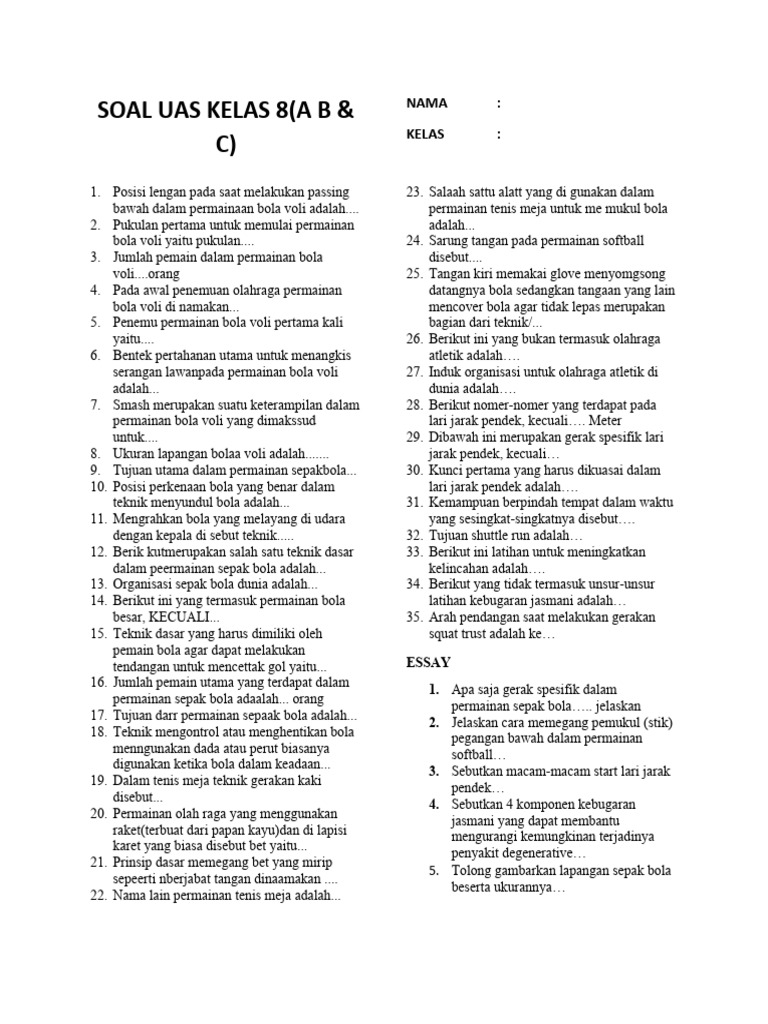 Soal Uas Kelas 8 | PDF