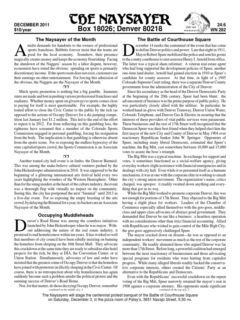 December 2011 Naysayer | PDF | Denver | Democratic Party (United States)