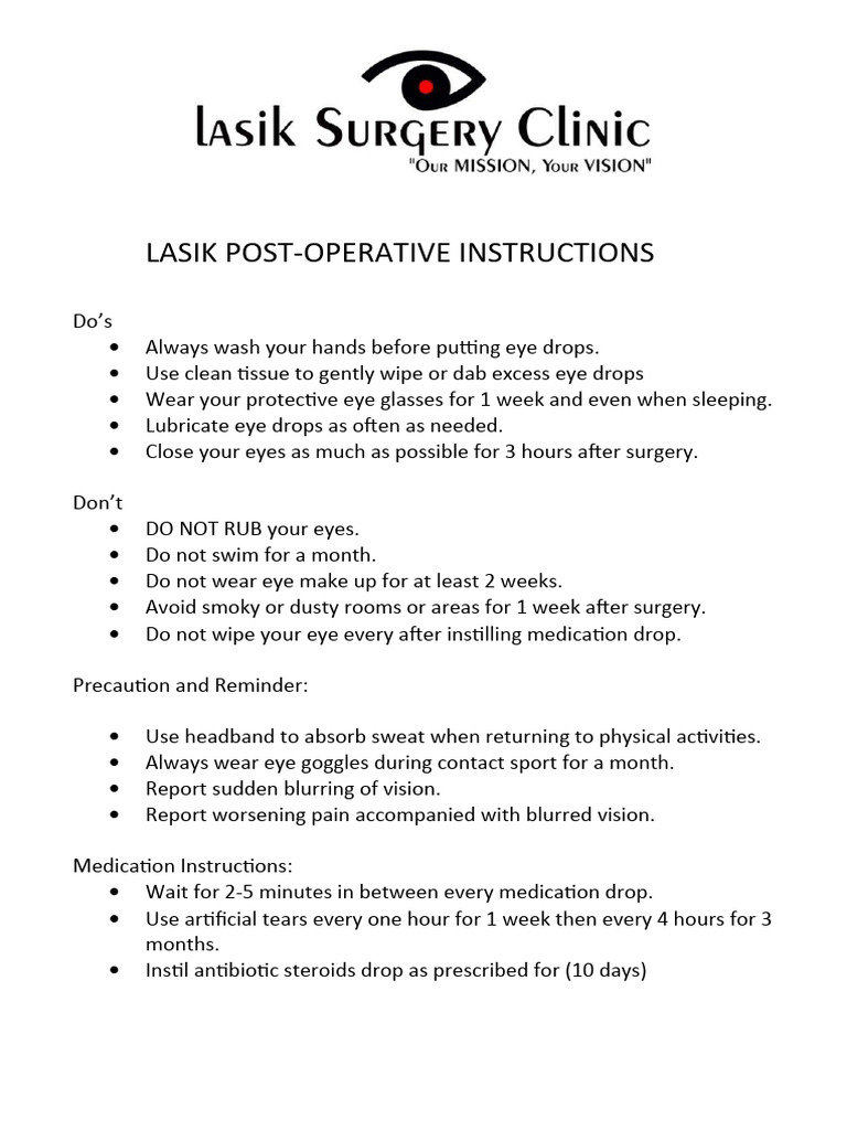 LASIK Post-Operative Care Guide | PDF | Self-Improvement | Science ...