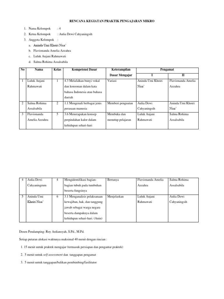 Rencana Kegiatan Praktik Pengajaran Mikro | PDF