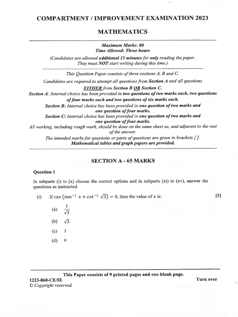 ISC Compartement Exam - 2023 Question Paper | PDF