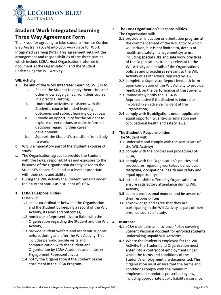 Lcba Work Integrated Learning Agreement Hotel Signed | PDF ...