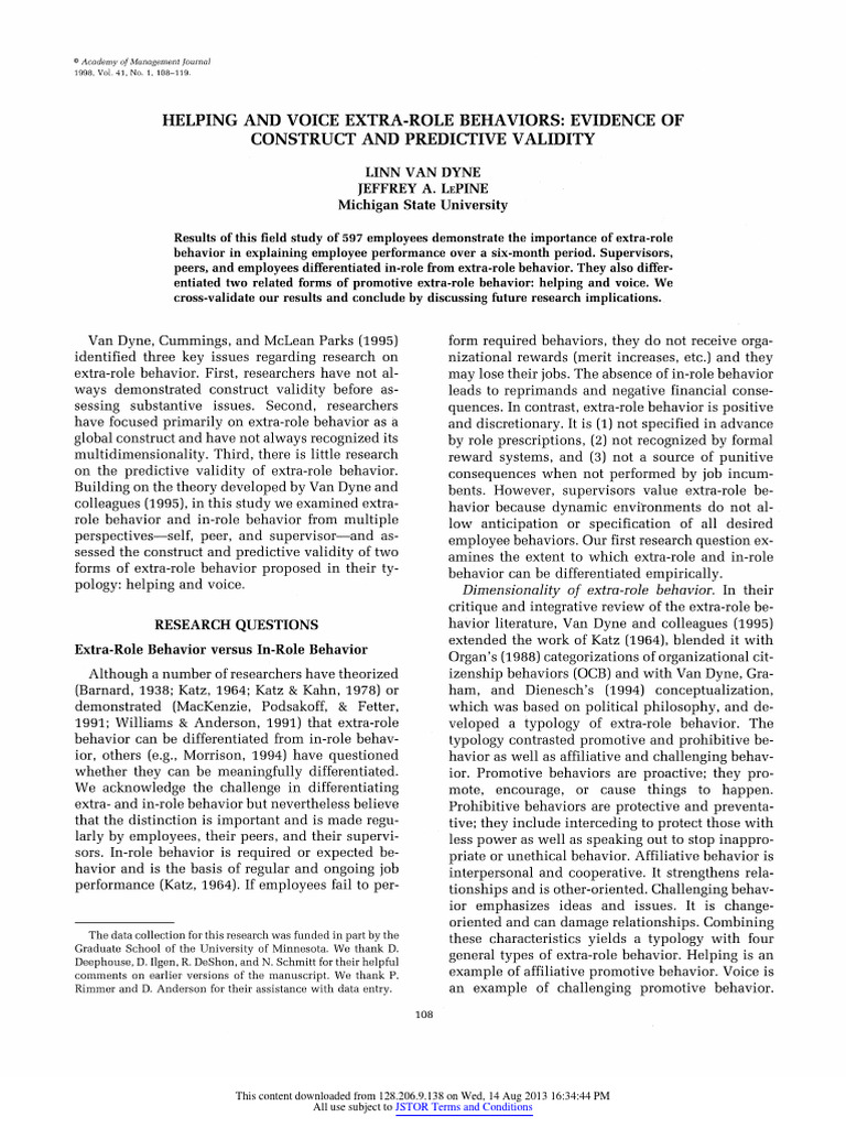 Helping and Voice Extra-Role Behaviors | PDF | Validity (Statistics) | Self Report Study