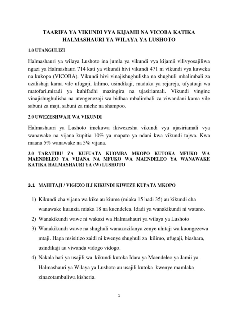 Taarifa Ya Vikundi Vya Kijamii Na Vicoba Katika Halmashauri Ya Wilaya ...