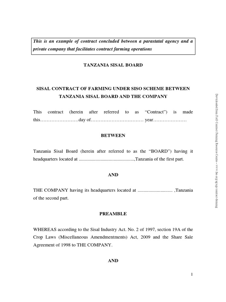 Sample Contract For Sisal in Tanzania - Board and Buyer | PDF | Justice ...