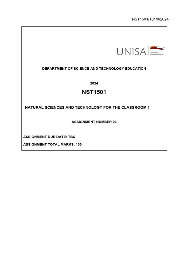 Nst1501 Assignment 03 of Tut Letter 101 2024 | Download Free PDF | Phase (Matter) | Lesson Plan