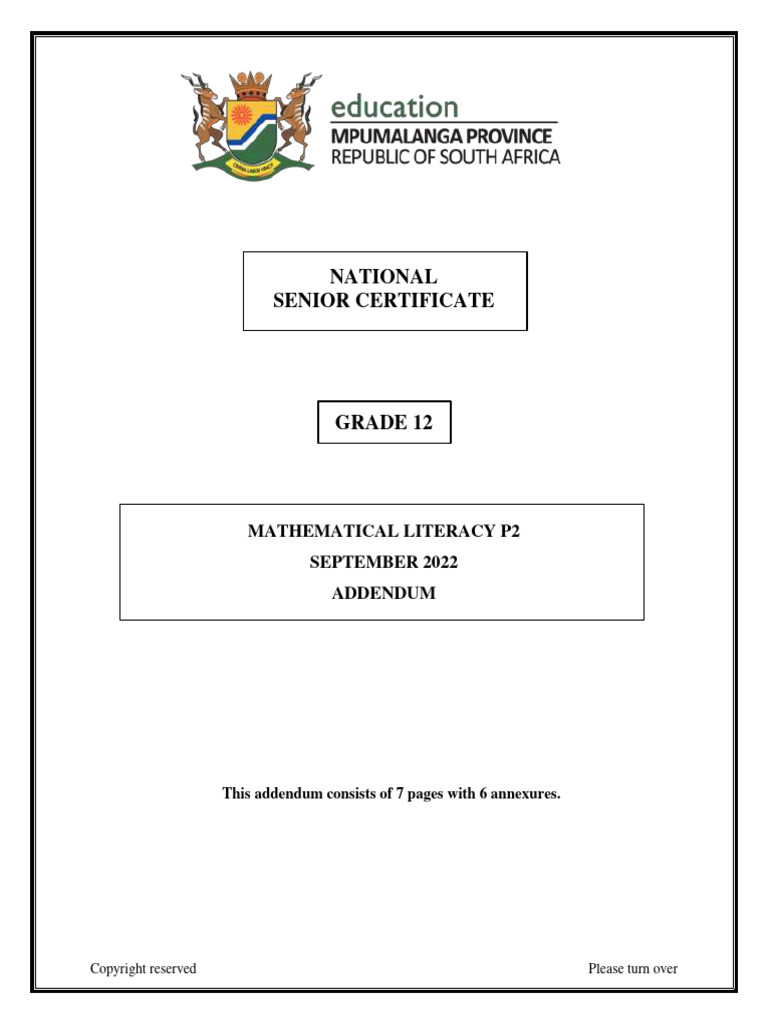 MPU Maths Lit P2 Addendum Sept 2022 FINAL DBE Moderated | PDF