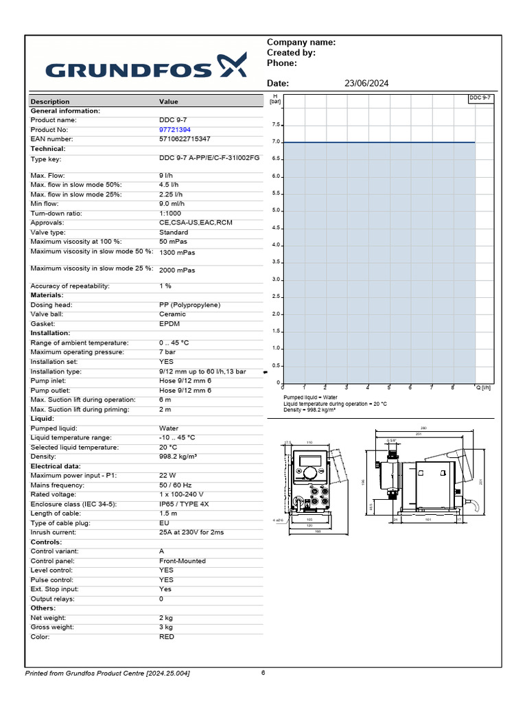 DDC 9-7 Pump Specifications | PDF | Pump | Mains Electricity
