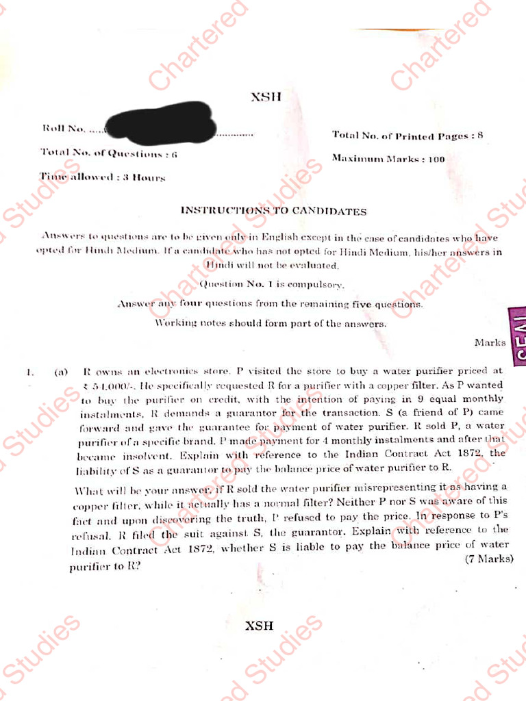 CA Foundation Business Law. Question Paper For June 2024 | PDF