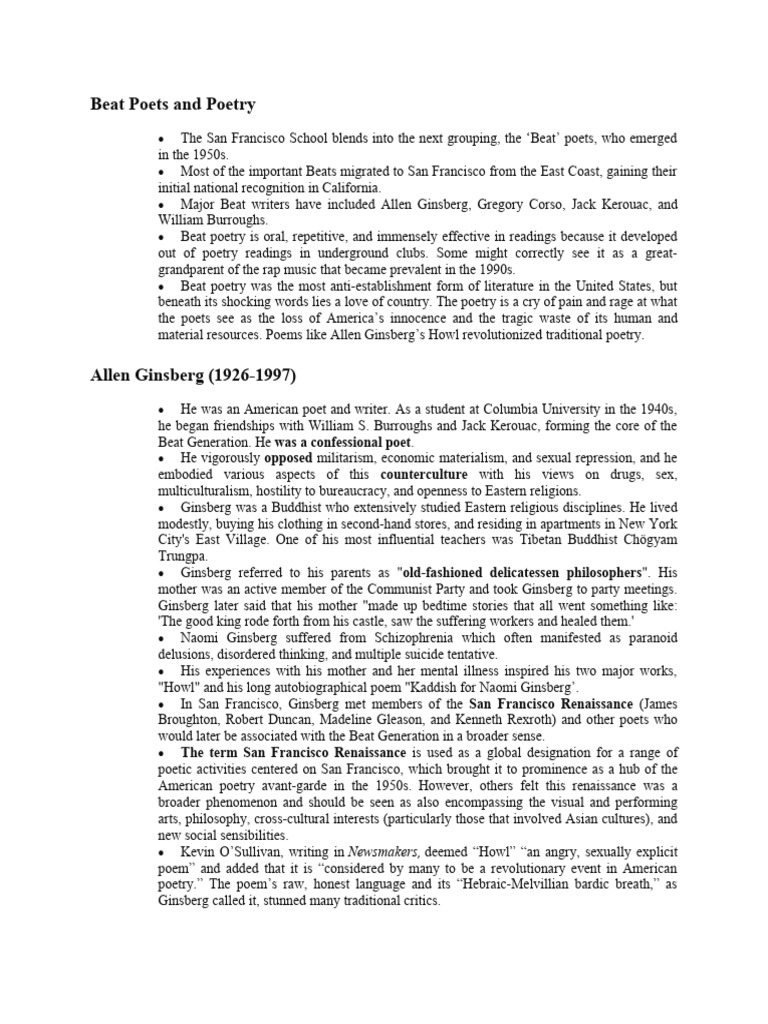Beat Poetry and Allen Ginsberg | PDF | Allen Ginsberg | Beat Generation