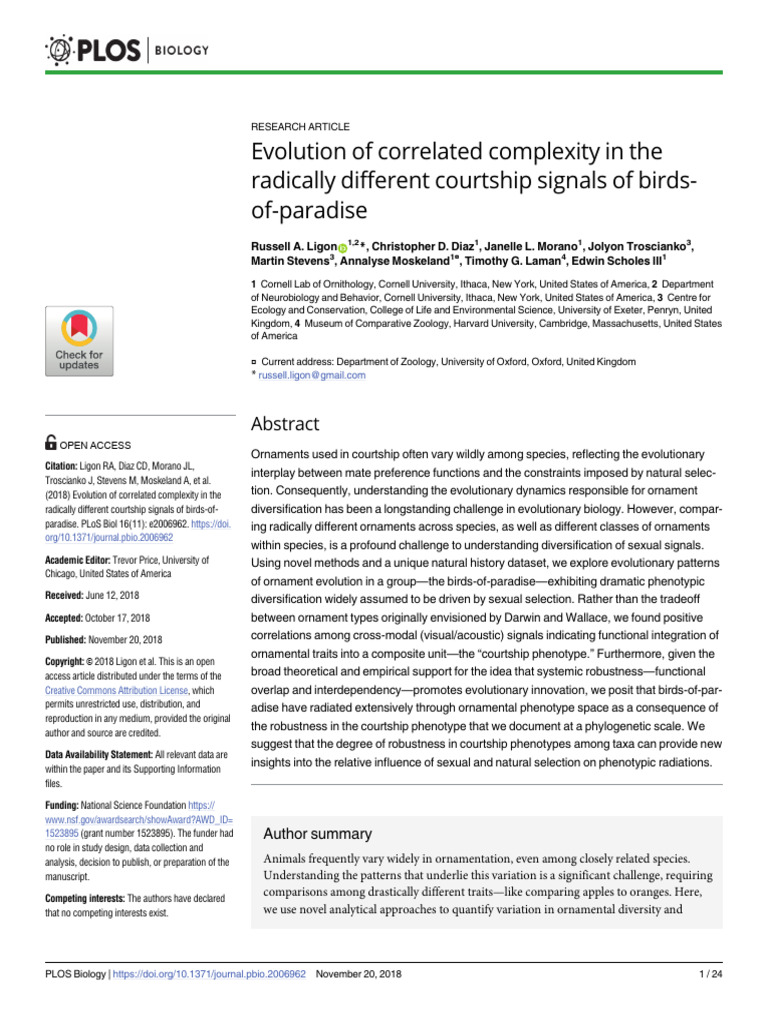 Evolution of correlated complexity in the radically different courtship signals of birds of ...