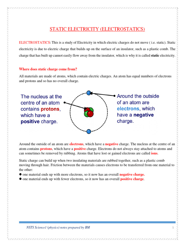 Static Electricity Notes | PDF | Electric Charge | Electricity
