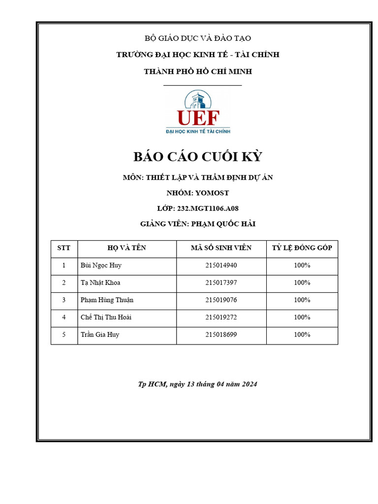 Trần Gia Huy 215018699 Nhóm Yomost A08 | PDF