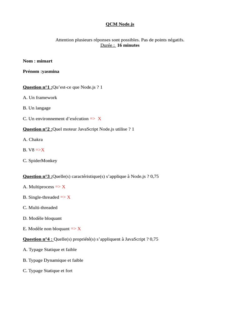 QCM Node Yasmina | PDF | JavaScript | Thread (informatique)