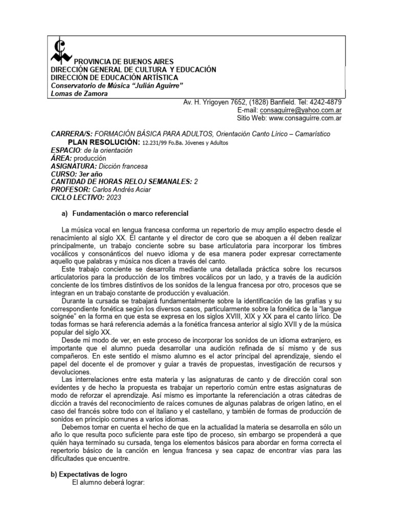 Proyecto Dicción Francesa FOBA 2023 | PDF | Vocal | Idioma francés