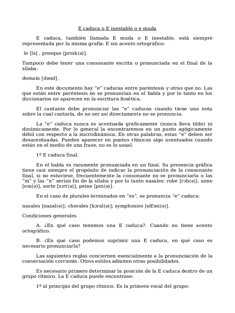 E Caduca: Pronunciación y Reglas | PDF | Ortografía | Escritura