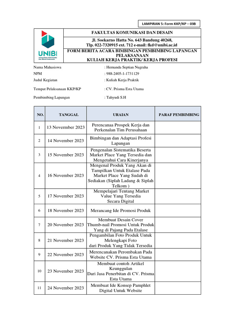 Laporan KKP Mahasiswa di CV. Prisma Esta | PDF