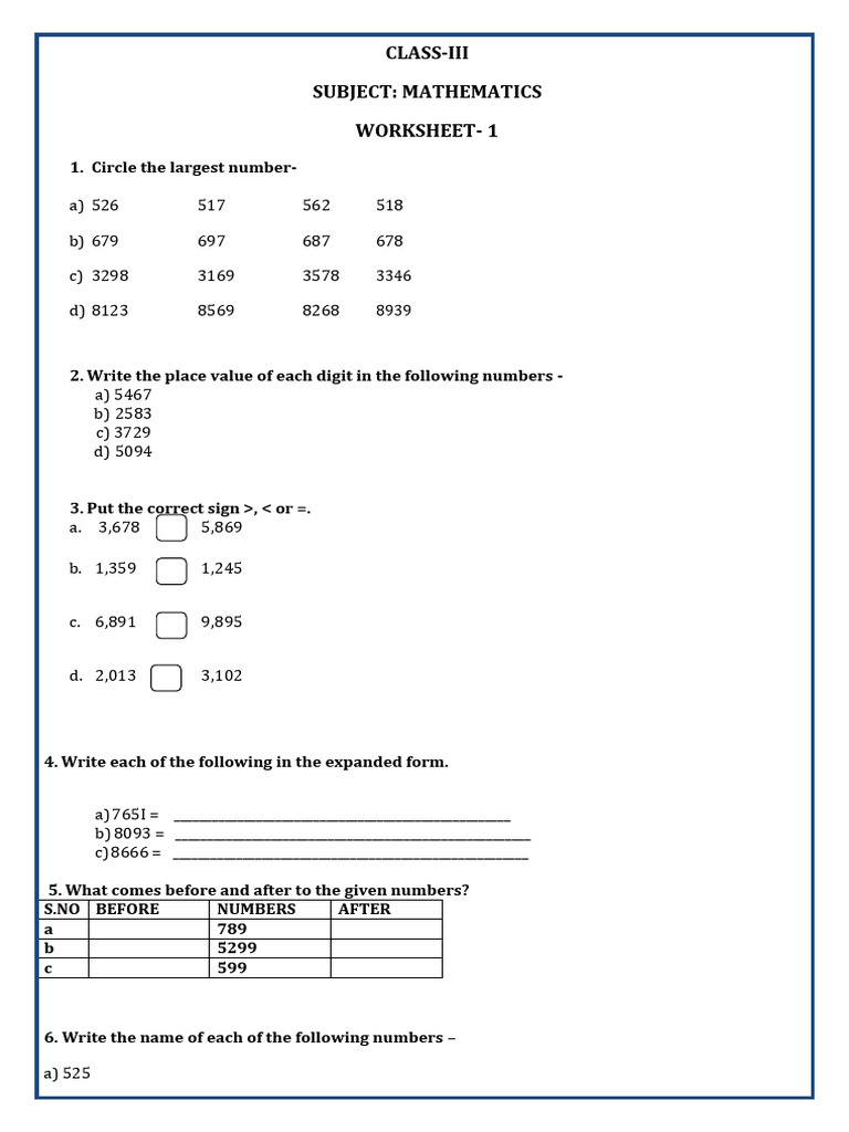 Grade III HHW | PDF | Mathematics | Arithmetic