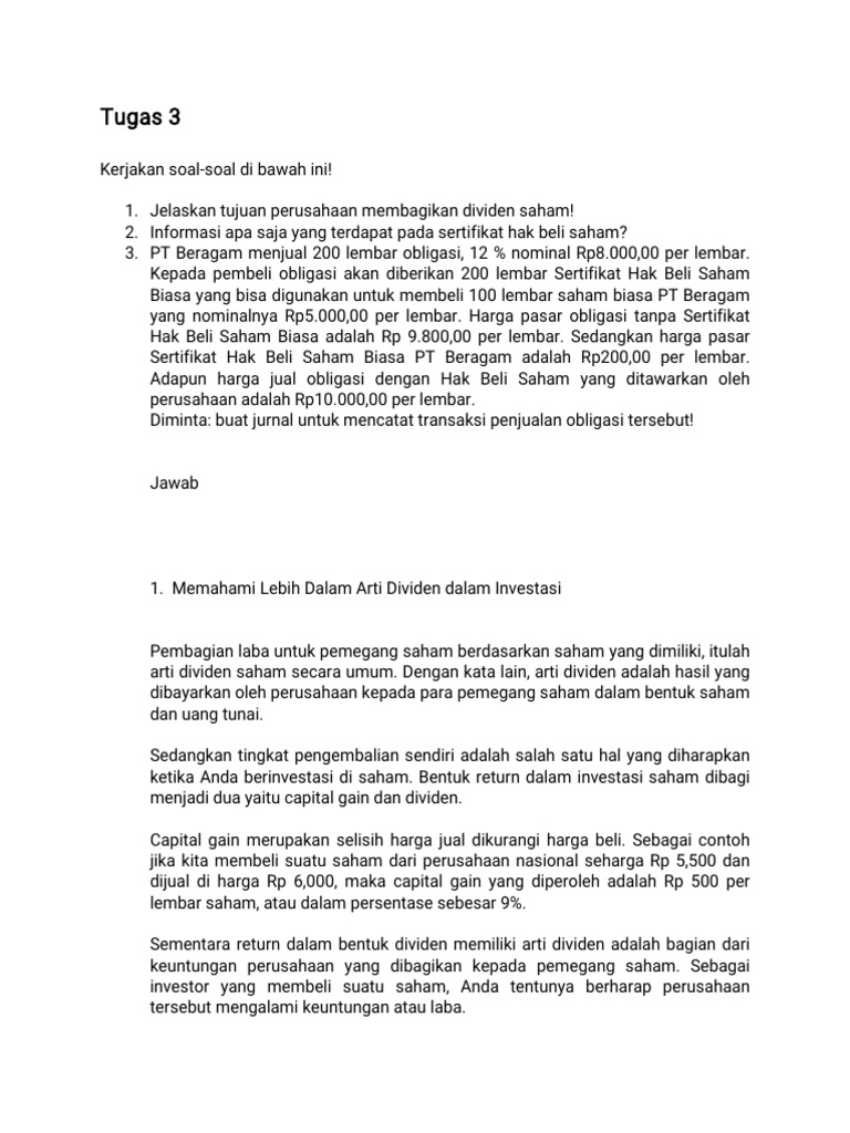 Tujuan dan Jenis Dividen Saham | PDF | Bisnis | Pengelolaan Keuangan & Uang