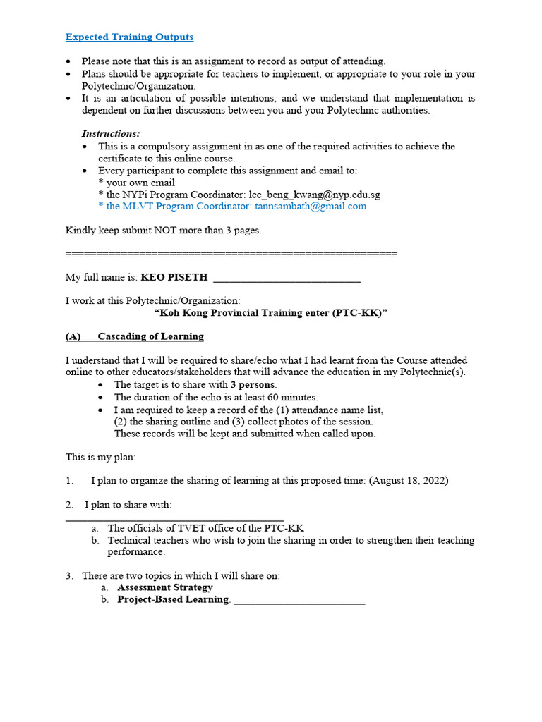 Expected Training Outputs | PDF | Vocational Education | Libraries