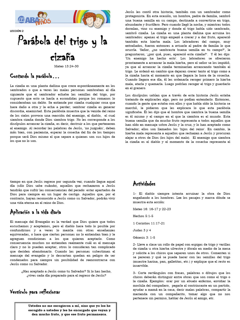 Parábola del Trigo y la Cizaña | PDF | Jesús | Parábolas de Jesús
